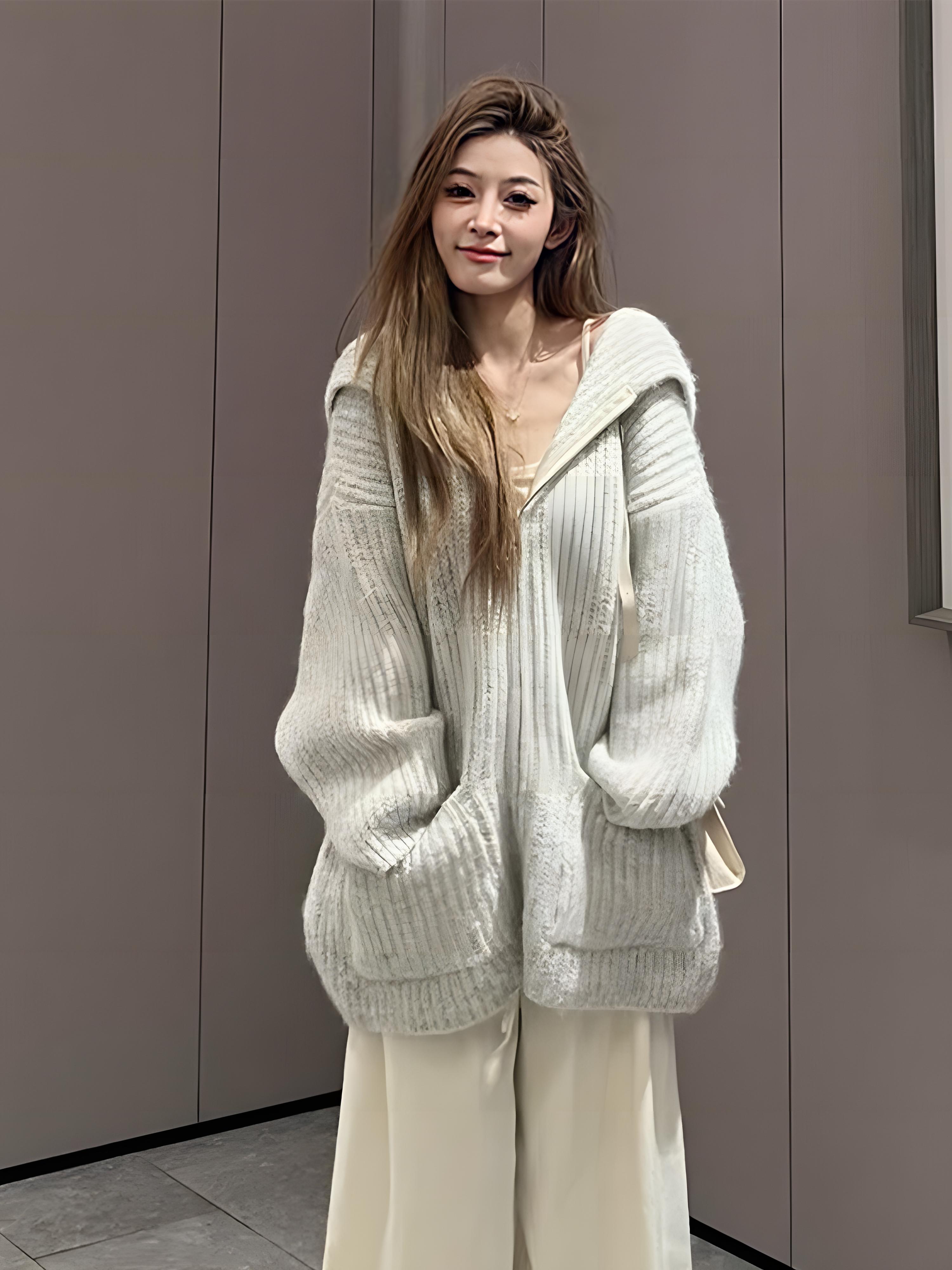 宽松慵懒风连帽毛衣外套女秋季2025新款高腰显瘦垂感阔腿裤两件套 – VVIC | GLOBAL